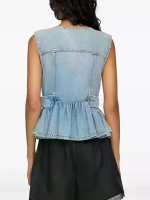 GANNI Peplum Denim Vest - Blue