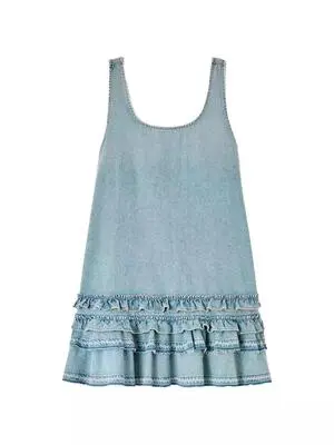 GANNI Sleeveless U-neckline Mini Dress In Lightweight Denim