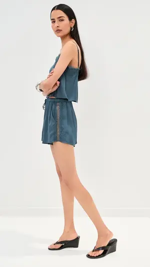 LE BOP Savannah Satin Shorts - Navy