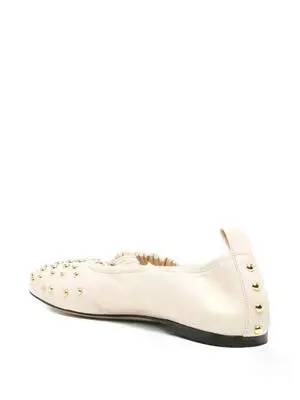 WANDLER Stud-embellished Ruched Ballet Flats