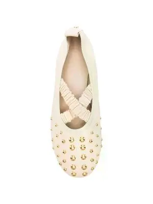 WANDLER Stud-embellished Ruched Ballet Flats