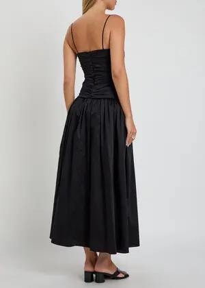 Tove Gathered Cotton Midi Dress - Black