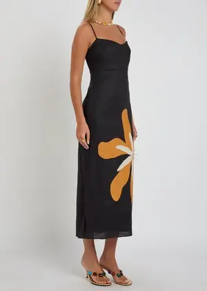 CALA DE LA CRUZ Paloma Floral-print Linen Midi Dress