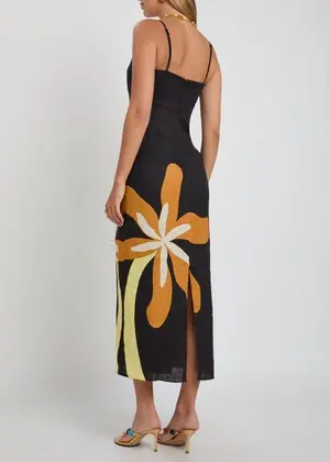 CALA DE LA CRUZ Paloma Floral-print Linen Midi Dress