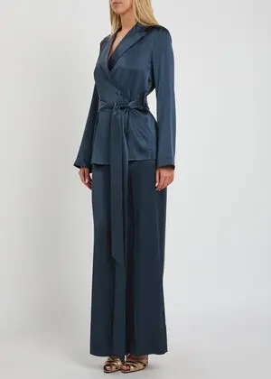JOSEPH Archer Belted Wrap Silk Jacket - Indigo