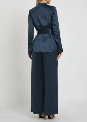JOSEPH Archer Belted Wrap Silk Jacket - Indigo