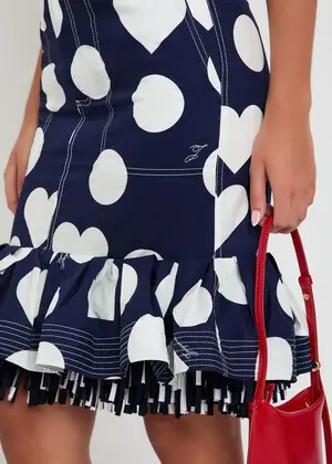 Jacquemus La Jupe Cabana Polka Dot Fringed Cotton Knee-length Skirt - Navy