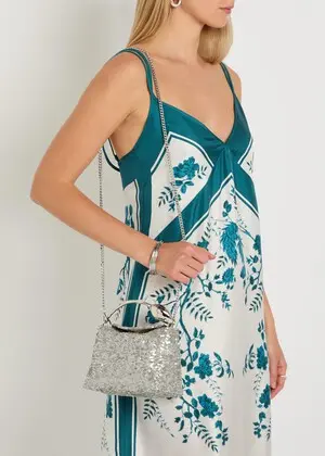 Erdem Sequin Embellished Top Handle Bag - Silver