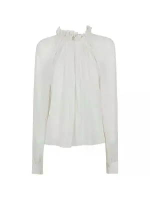 Alberta Ferretti Ivory Ruffled High Neck Pleated Blouse - White