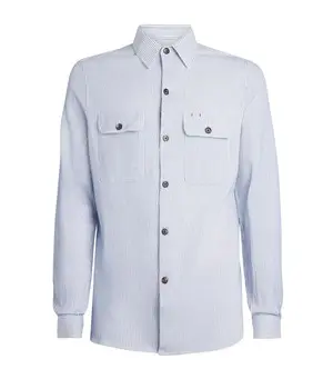 Isaia Cotton-linen Stripe Overshirt - White