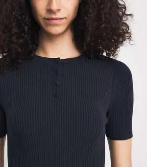Lafayette 148 New York Rib-knit Henley Top