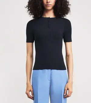 Lafayette 148 New York Rib-knit Henley Top
