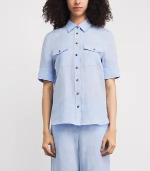 Lafayette 148 New York Linen Twin-pocket Shirt - Blue