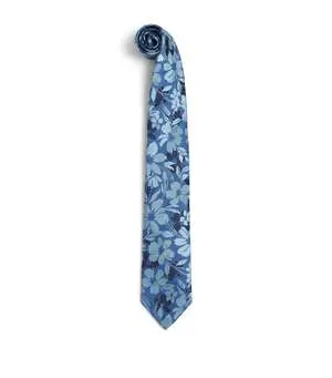 Isaia Silk-linen Jacquard Neck Tie - Blue