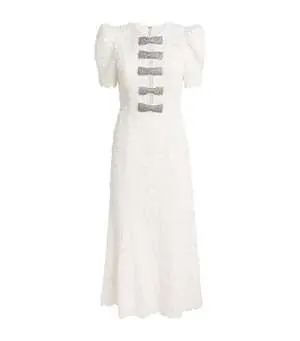 Rebecca Vallance Dillon Midi Dress With Diamante Bows - Ivory