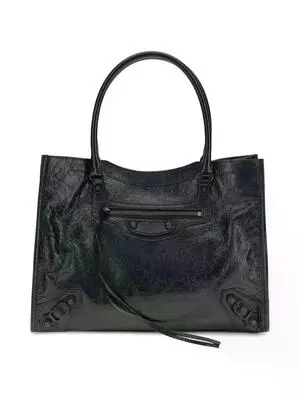 Balenciaga Le City Crinkled Leather Tote Bag - Blue