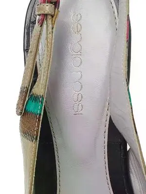 SERGIO ROSSI Beige Multicolour Stitch Platform Wedge Sandals