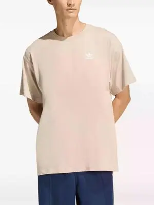 Adidas Logo-embroidered Cotton T-shirt - Neutrals