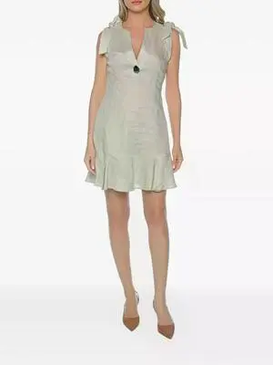 Armani Exchange Linen V-neck Ruffled Dress - Grey
