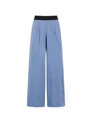 MARIA CALDERARA Crinkled-finish Wide-leg Trousers - Blue