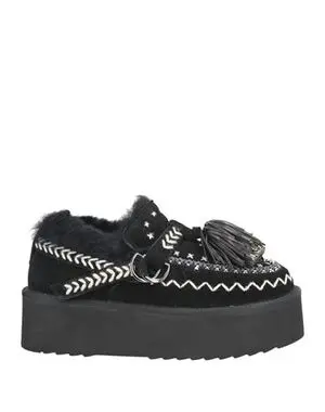 Elena Iachi Suede Loafers With Shearling Lining And Tassel Detail - Black