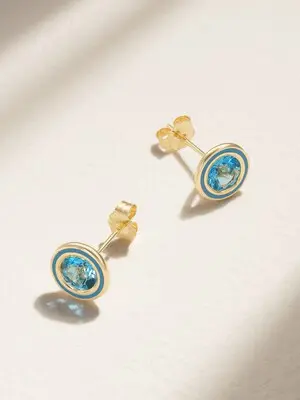 Alison Lou 14-karat Gold, Laboratory-grown Topaz And Enamel Earrings - Blue
