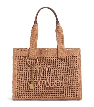 Chloé Raffia Banana Tote Bag - Beige