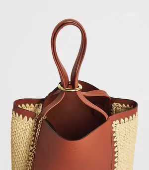 Chloé Medium Raffia-effect And Leather Spin Tote Bag