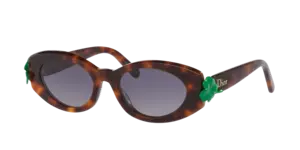 Dior Oval Tortoiseshell Sunglasses With Clover Detail - Grey