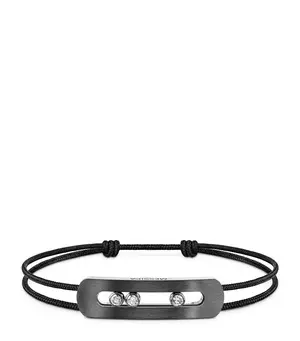 Messika Move Titanium Graphite And Diamond Large Cord Bracelet - Grey