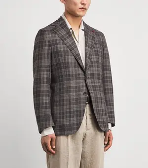 Isaia Wool-cashmere-silk-linen Check Blazer