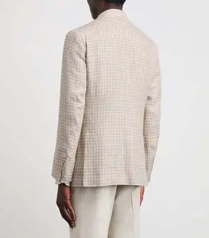 Isaia Linen-wool-silk Check Blazer - Beige
