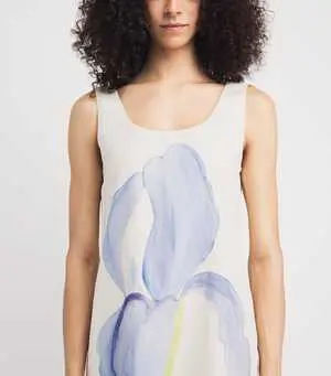 Lafayette 148 New York Silk-linen Iris Print Maxi Dress