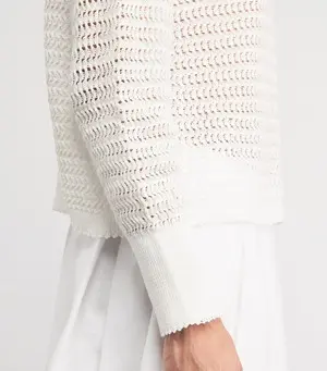 Lafayette 148 New York Cotton Open-knit Crewneck Sweater