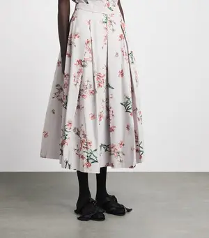 Erdem Cotton Floral Pleated Midi Skirt