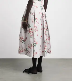 Erdem Cotton Floral Pleated Midi Skirt