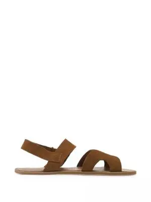 GROUNDIES Suede Touch-strap Flat Sandals - Brown