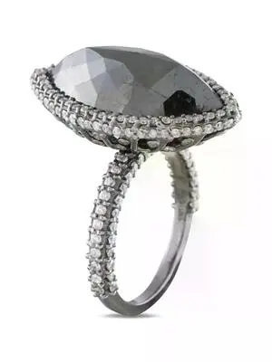 LB EXCLUSIVE Marquise Black Diamond And White Diamond Ring In 18k White Gold - Silver