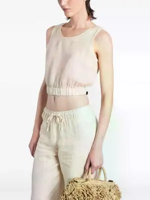 120% Lino Cropped Top With Elasticated Hem
