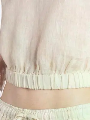 120% Lino Cropped Top With Elasticated Hem