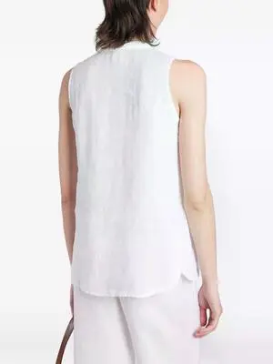 120% Lino Pintucked Open-knit Sleeveless Blouse - White