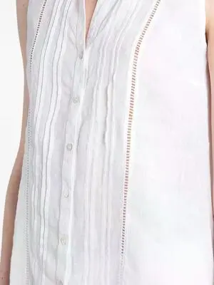 120% Lino Pintucked Open-knit Sleeveless Blouse - White