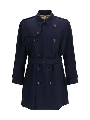 Burberry Double-breasted Belted Trench Coat - Blue