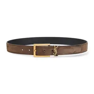 Saint Laurent Suede Belt With Cassandre Loop - Brown