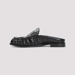 Saint Laurent Le Loafer 15 Backless Loafers In Crinkled Leather - Black