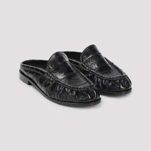 Saint Laurent Le Loafer 15 Backless Loafers In Crinkled Leather - Black