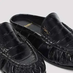 Saint Laurent Le Loafer 15 Backless Loafers In Crinkled Leather - Black
