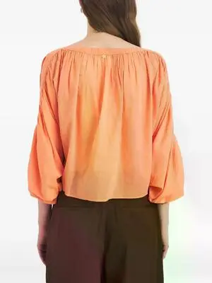 Antik Batik Ruched Sleeve Boatneck Top - Orange