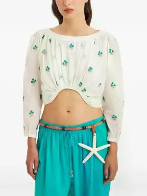 Antik Batik Jeanne Embroidered Cropped Blouse - White