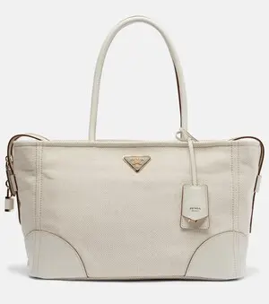 Prada Large Leather-trimmed Canvas Tote Bag - Beige